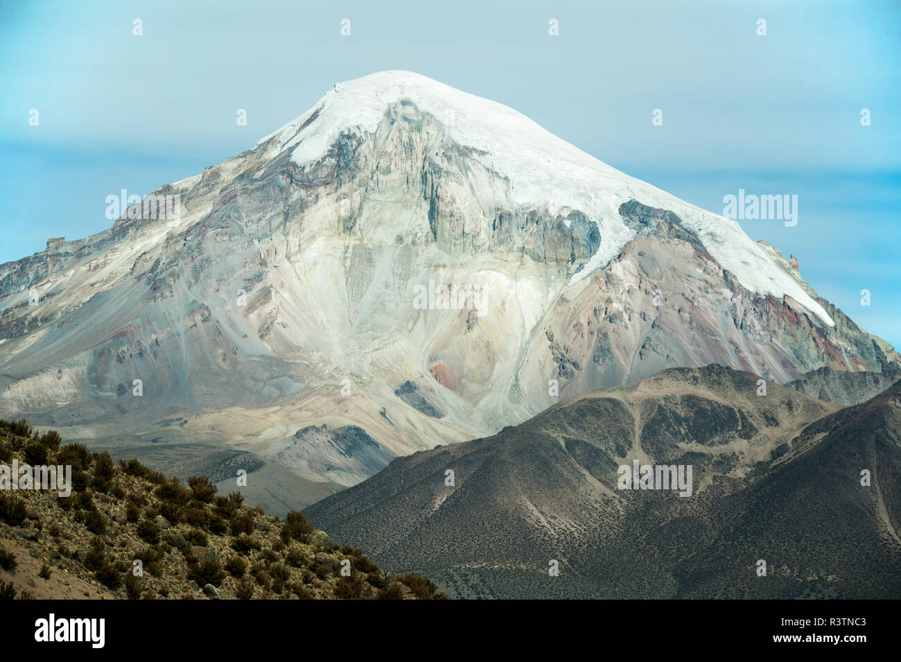 Snowcapped volcano Sajama, Sajama National Park, Bolivia Stock Photo ...