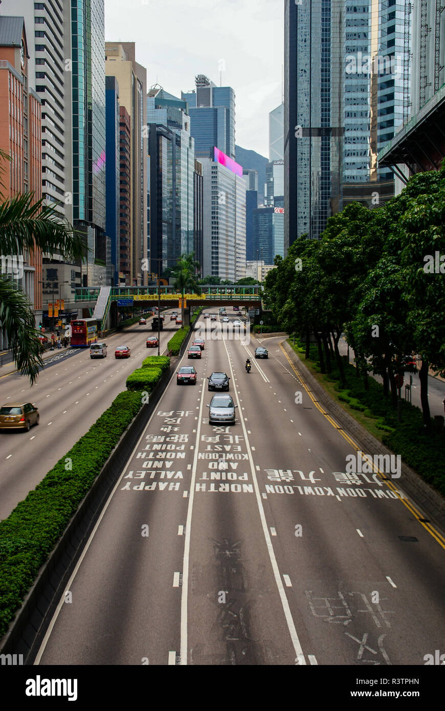 Hong Kong - September 1, 2018: One of the main roads of the Chinese ...