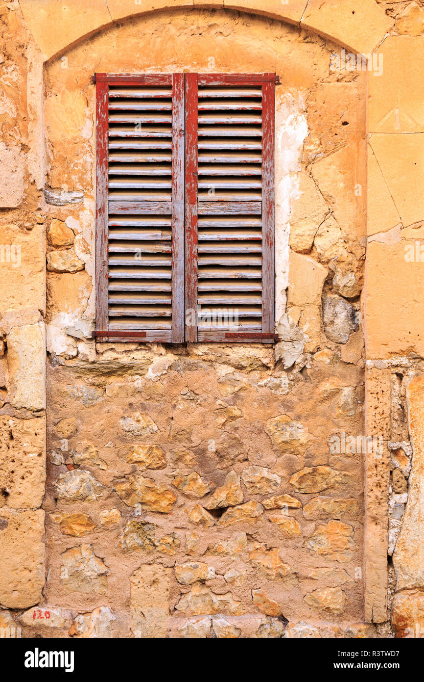Spain, Balearic Islands, Mallorca. Wood shuttered window Stock Photo ...