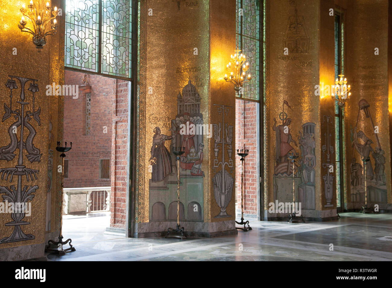 View is from inside the Golden Hall looking out to a balcony which ...