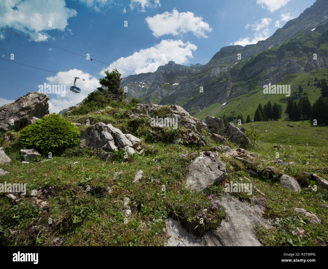 Swiss Gondola skylift heading up Mount Santis Stock Photo - Alamy