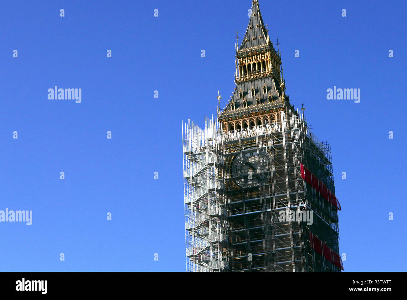 Big Ben under construction as seen from the Westminster Bridge Stock ...
