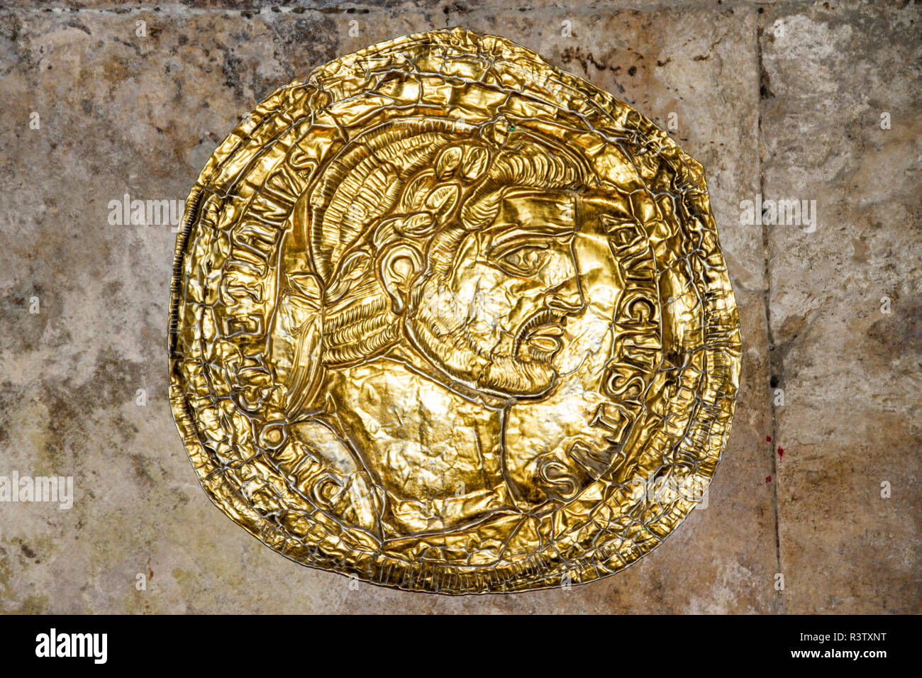 Ancient golden shield modeled from a coin from Diocletian's palace ...