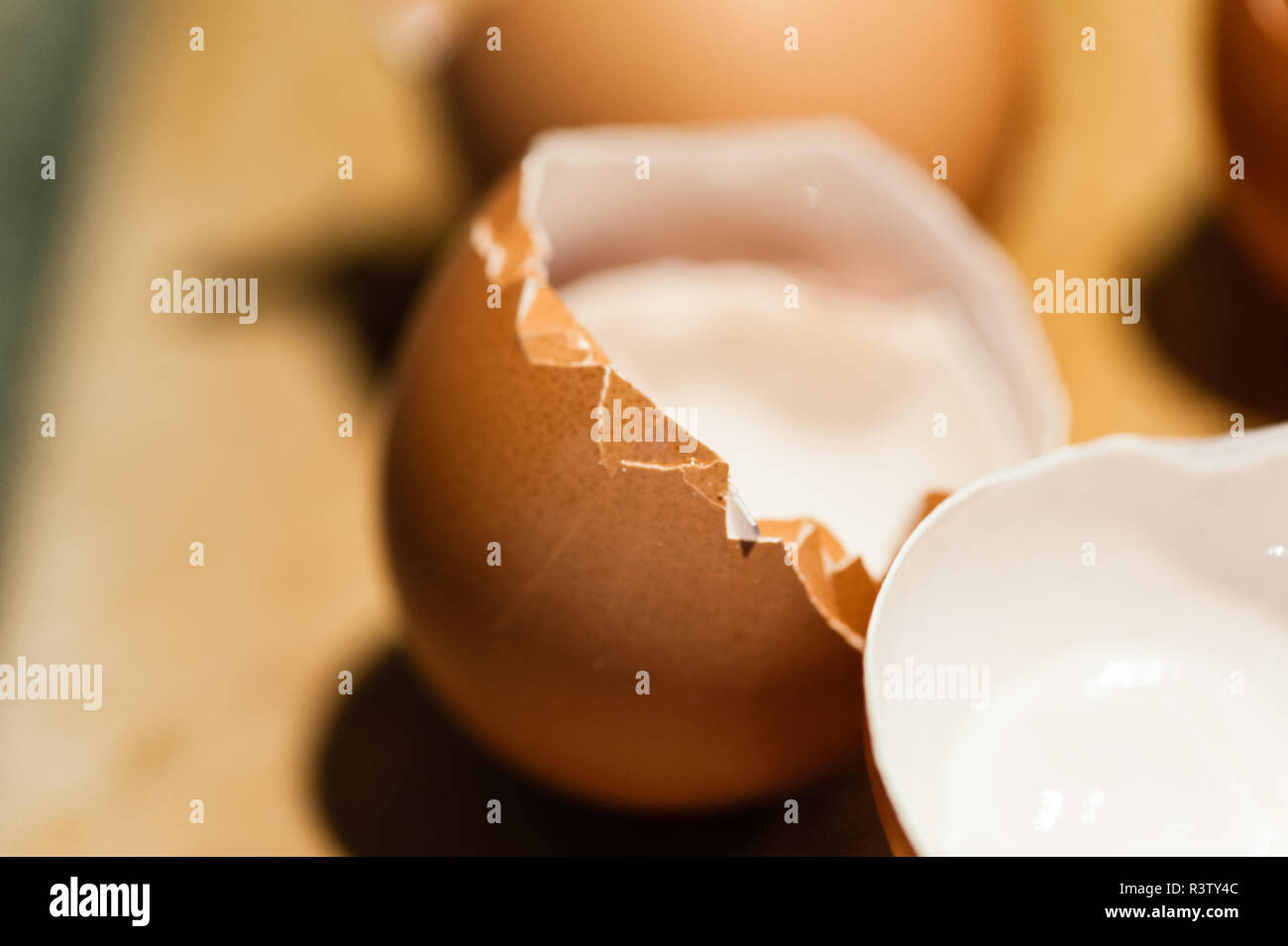 Macro of empty cracked brown egg shells Stock Photo - Alamy