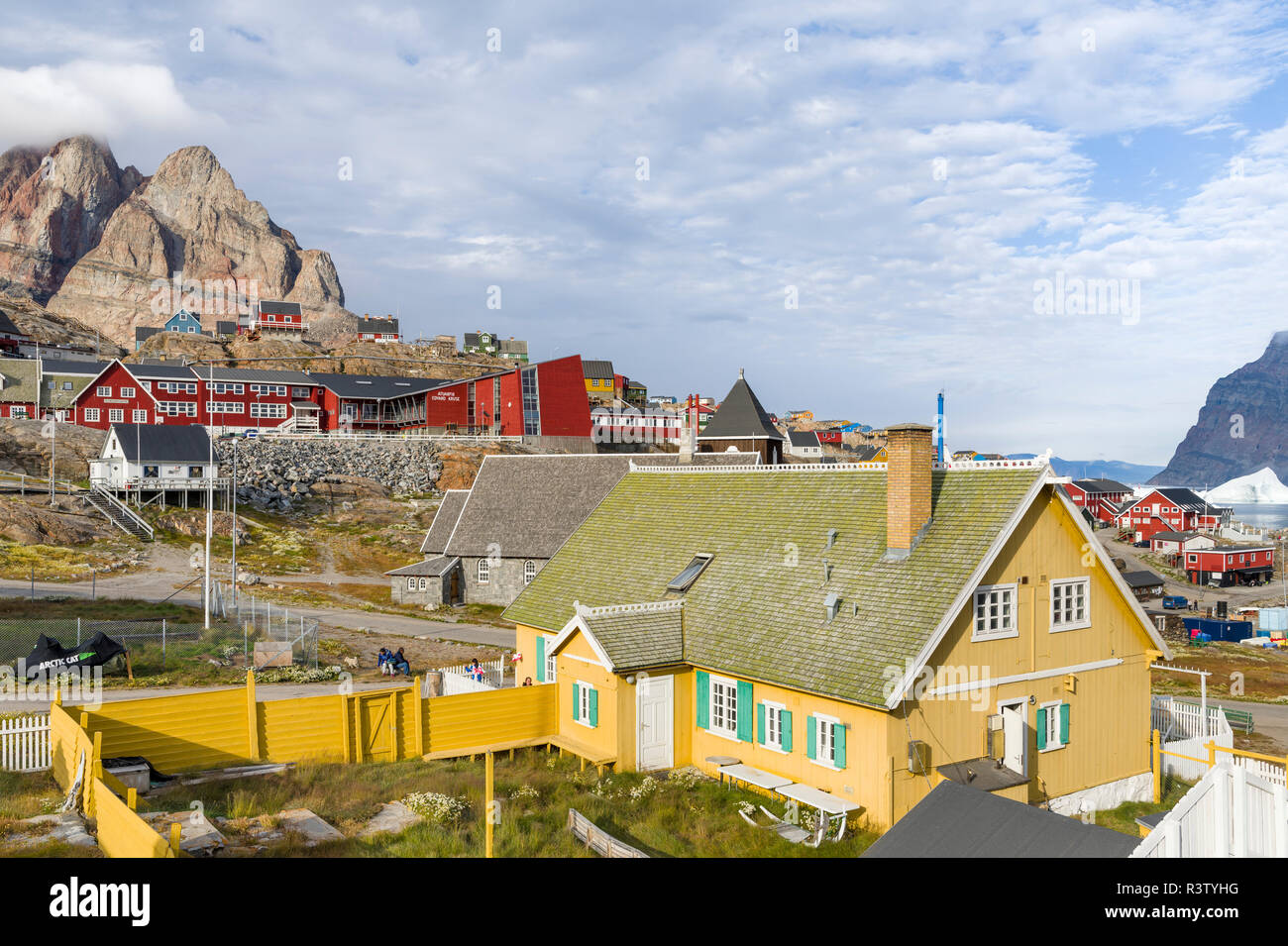 Small town of Uummannaq in northwest Greenland. Old house in typical ...