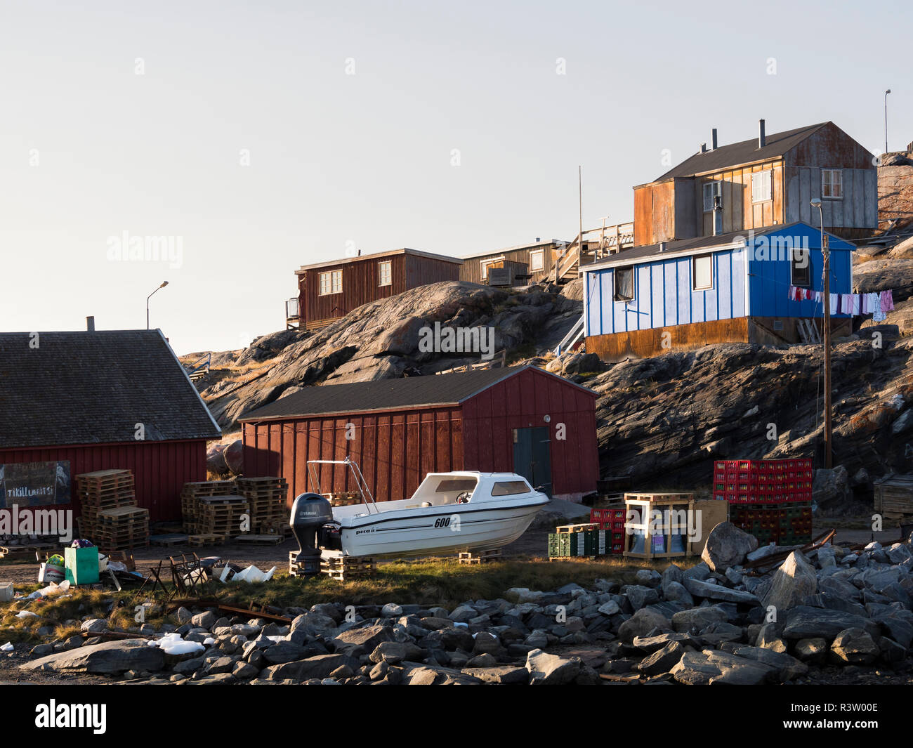 Ikerasak, a small traditional fishing village on Ikerasak Island in the ...