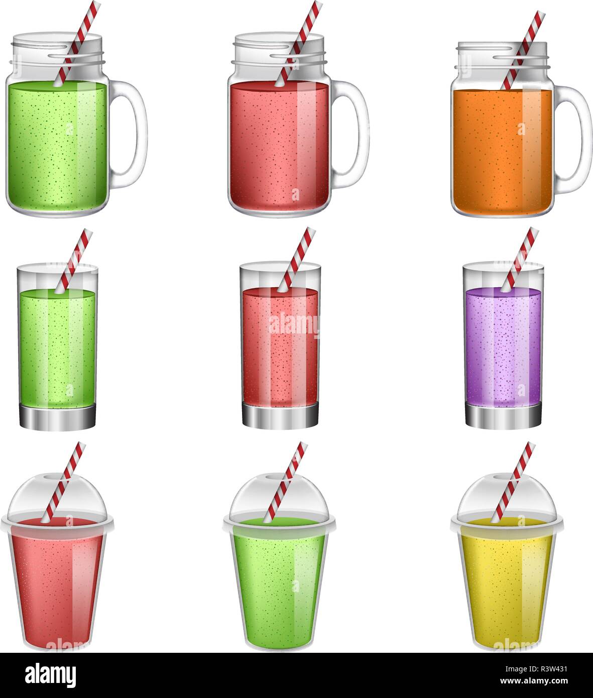 Smoothie milkshake fruit juice icons set. Realidtic illustration of 9 ...