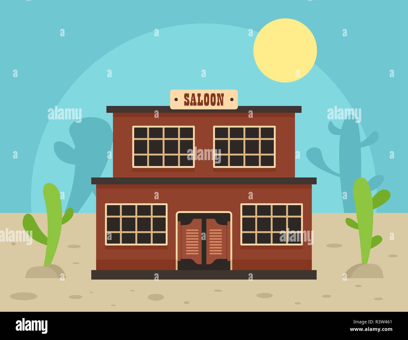 Desert saloon concept background. Flat illustration of desert saloon ...