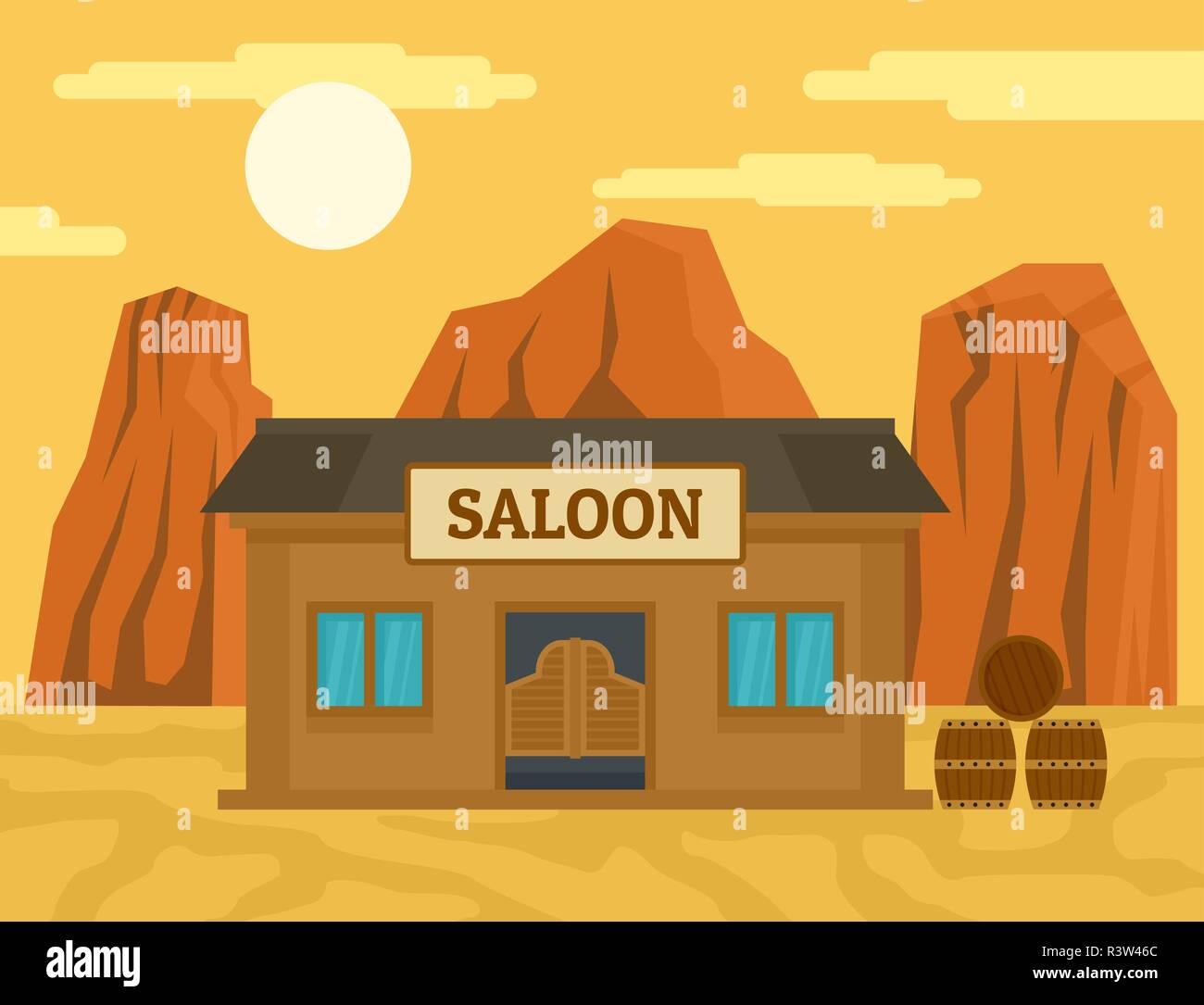 American western saloon concept background. Flat illustration of ...