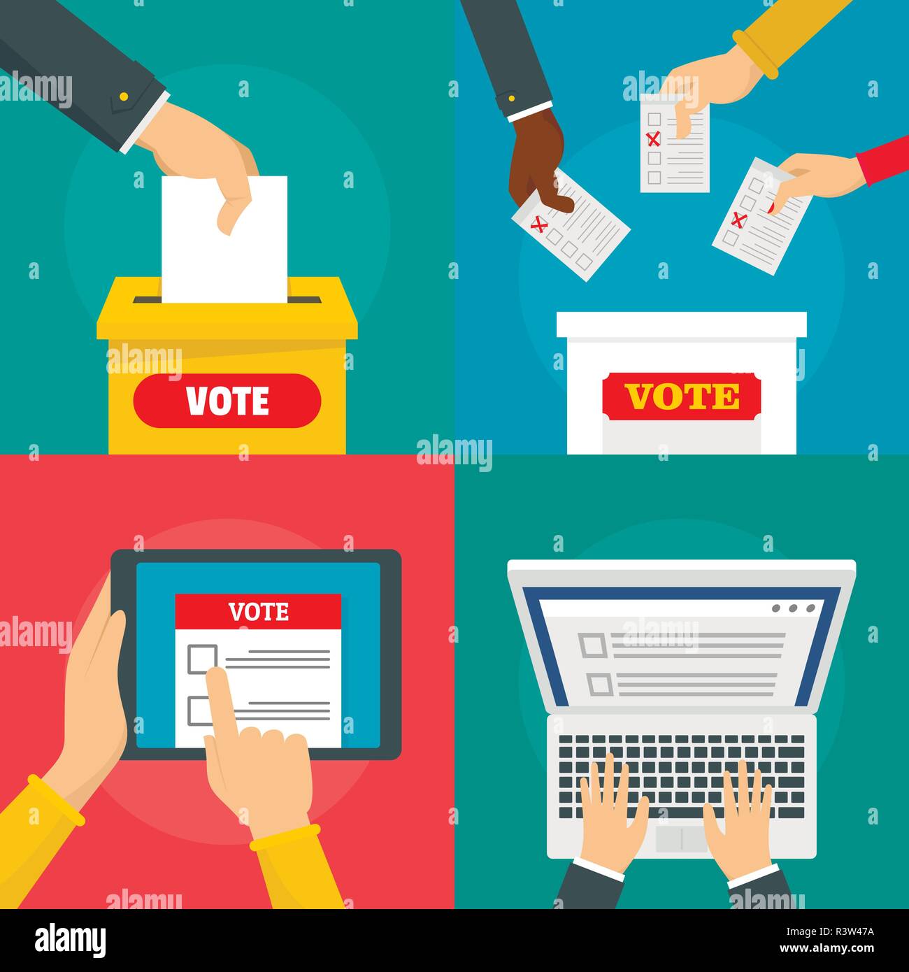Ballot voting box vote polling banner concept set. Flat illustration of ...
