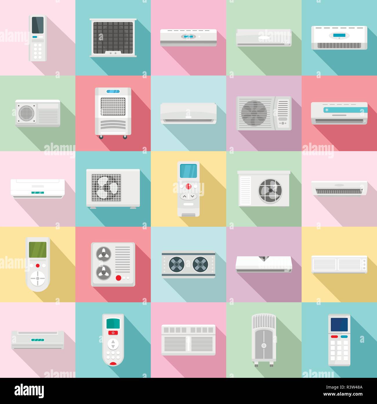 Conditioner air filter vent remote icons set. Flat illustration of 25 ...