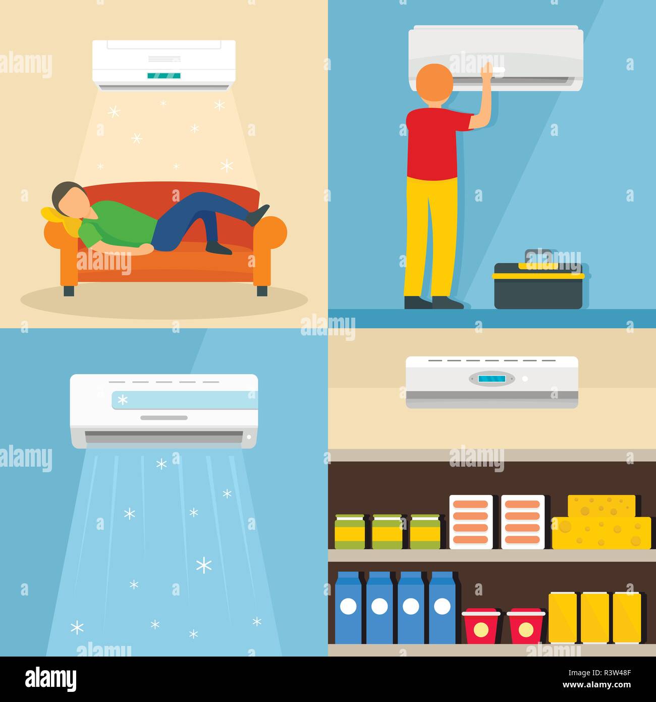 Conditioner air filter vent remote banner concept set. Flat ...