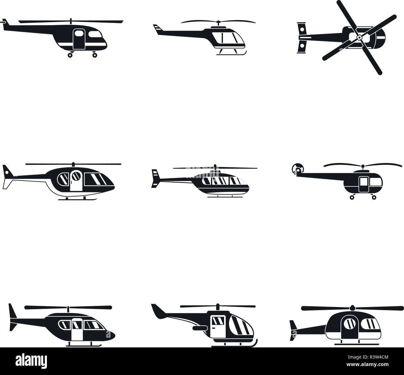 Helicopter military aircraft chopper icons set. Simple illustration of ...