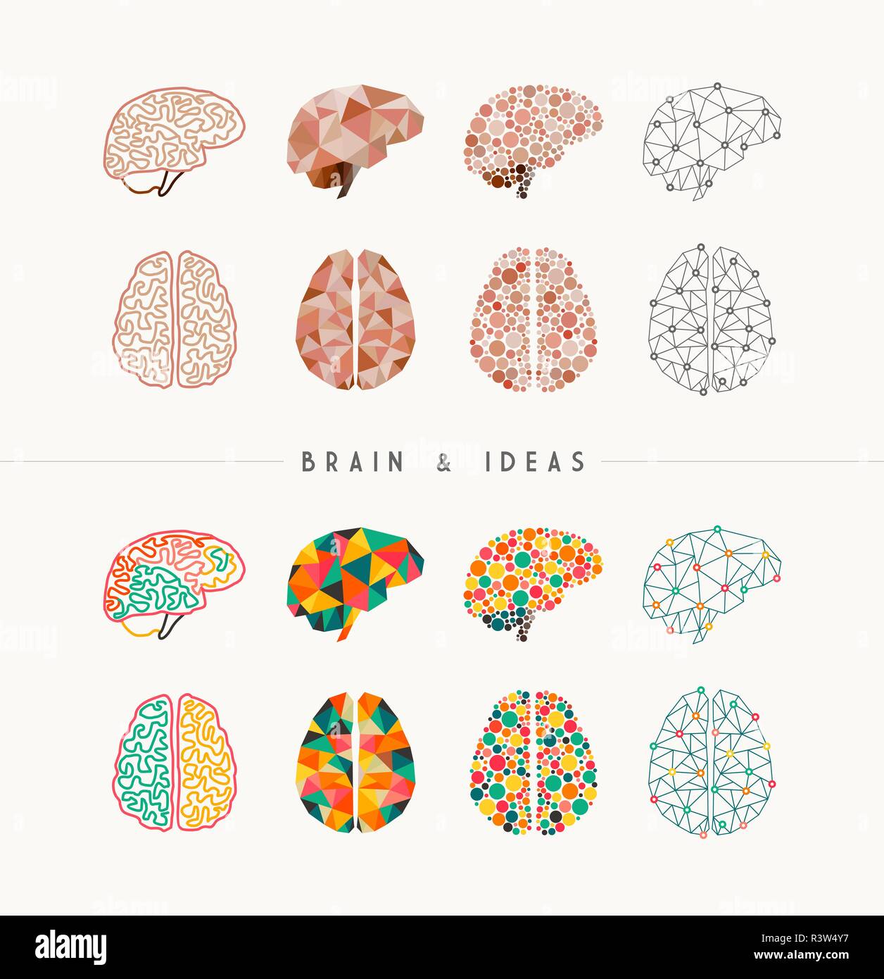 Brain and ideas icon set illustration Stock Photo - Alamy