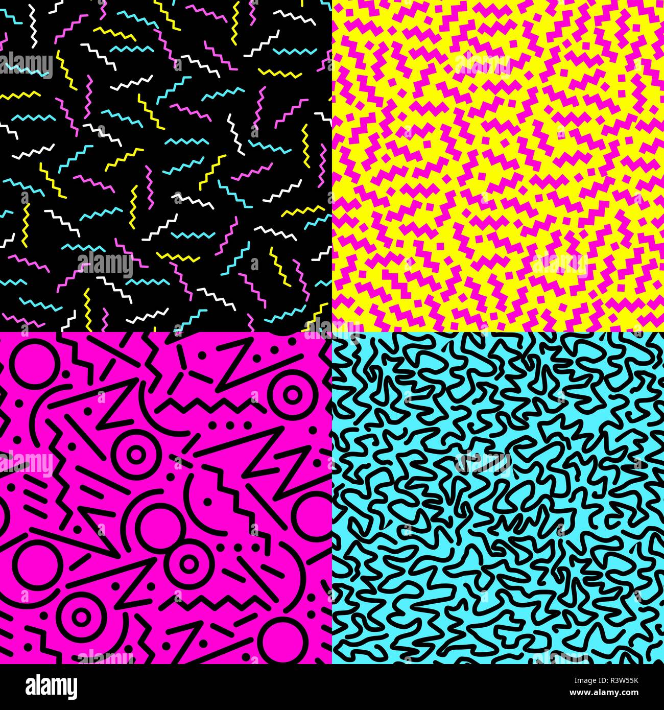 Retro 80s seamless pattern background set Stock Photo - Alamy