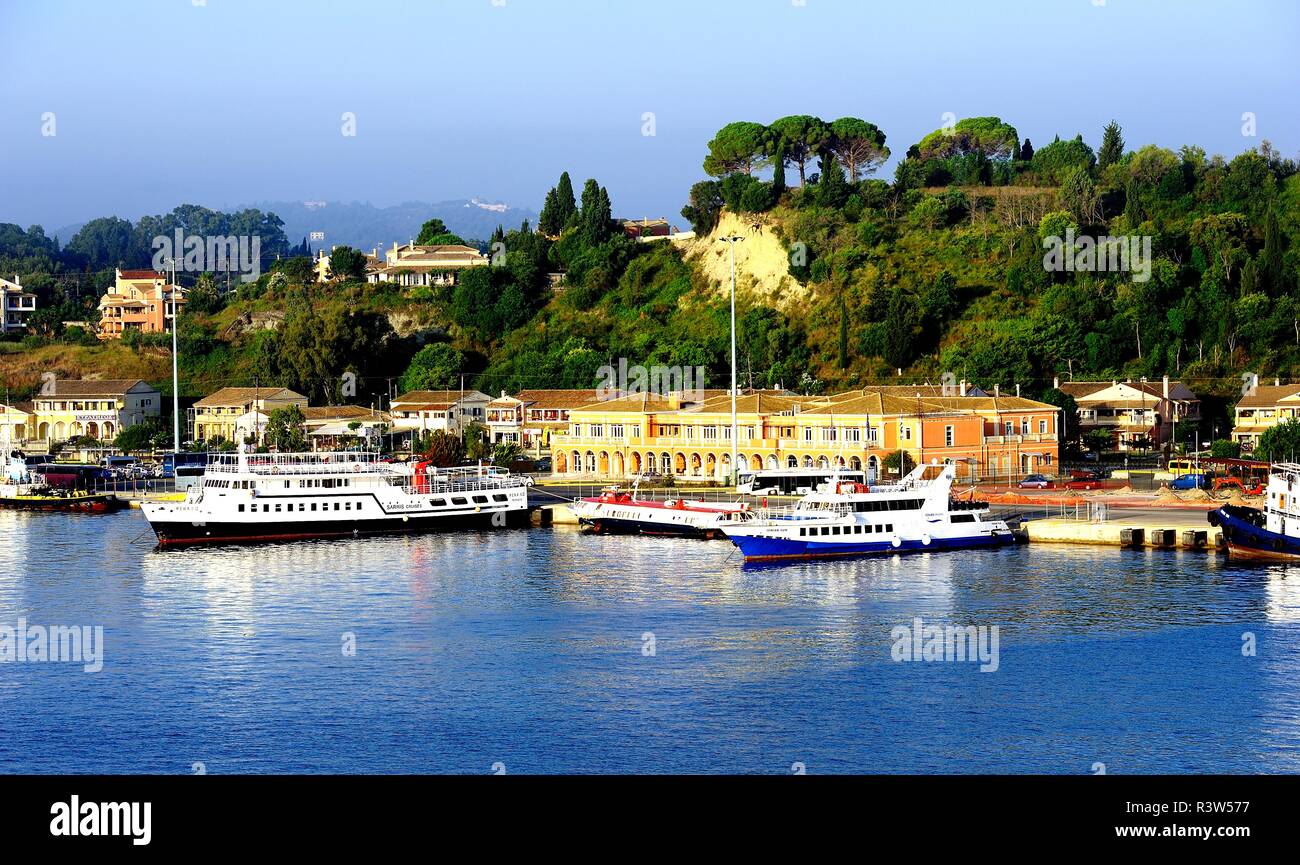 Port of Corfu, Corfu, Greece - 4th July 2018:Ships awaiting the day ...