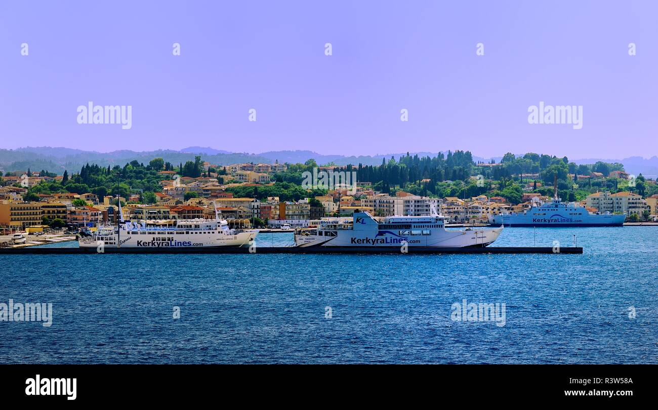 Port of Corfu, Corfu, Greece - 4th July 2018:KerkyraLine.com awaiting ...