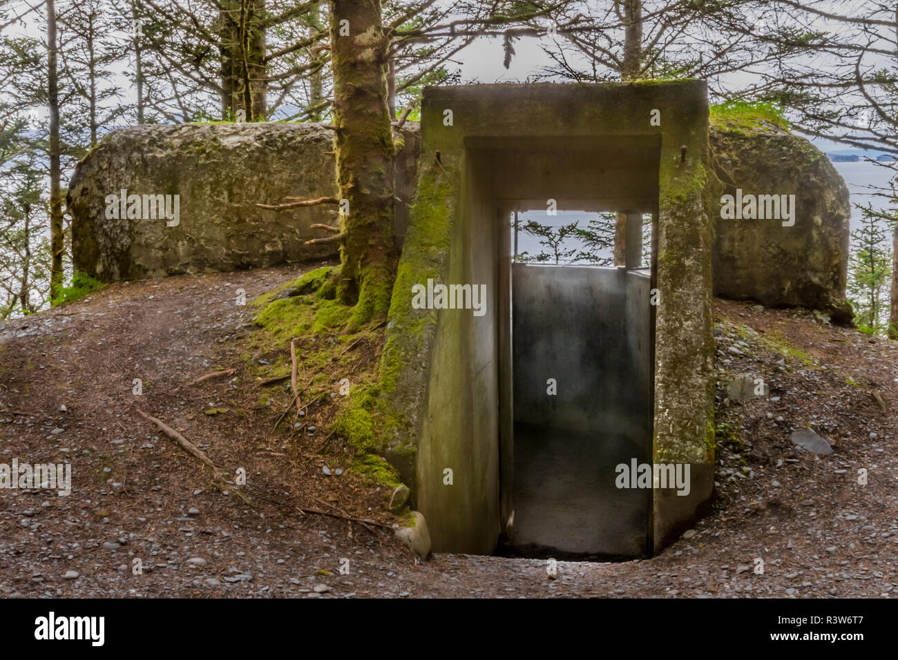USA, Alaska, Kodiak. entrance to a Distant Electrical Control (DEC ...