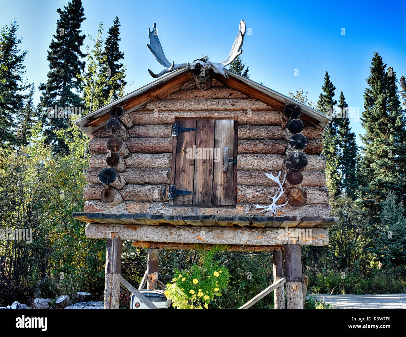 USA, Alaska, Fairbanks. Chena Indian Village, log cache Stock Photo - Alamy