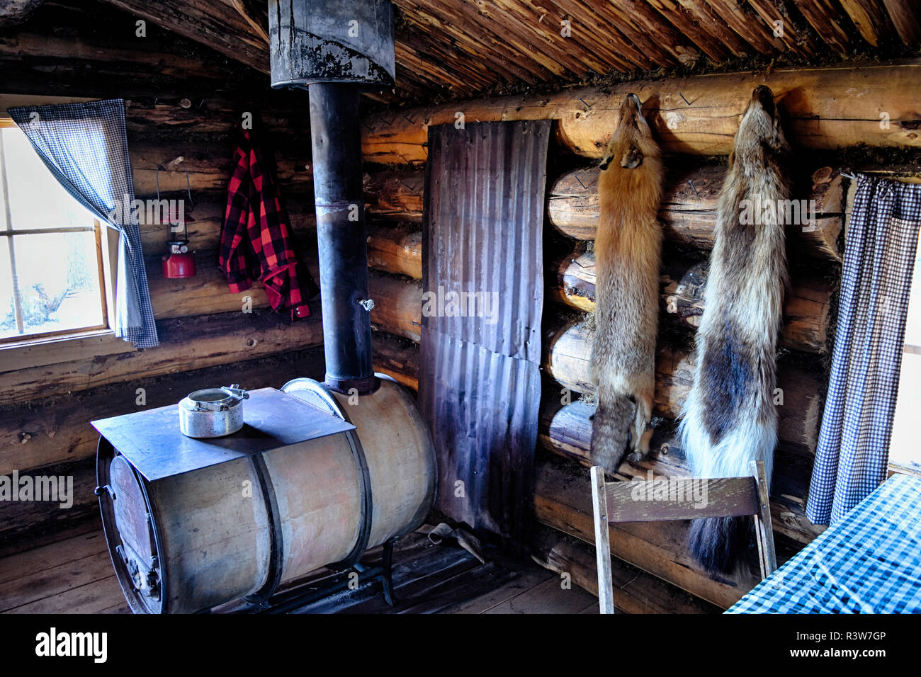 USA, Alaska, Fairbanks. Chena Indian Village, trappers cabin Stock ...