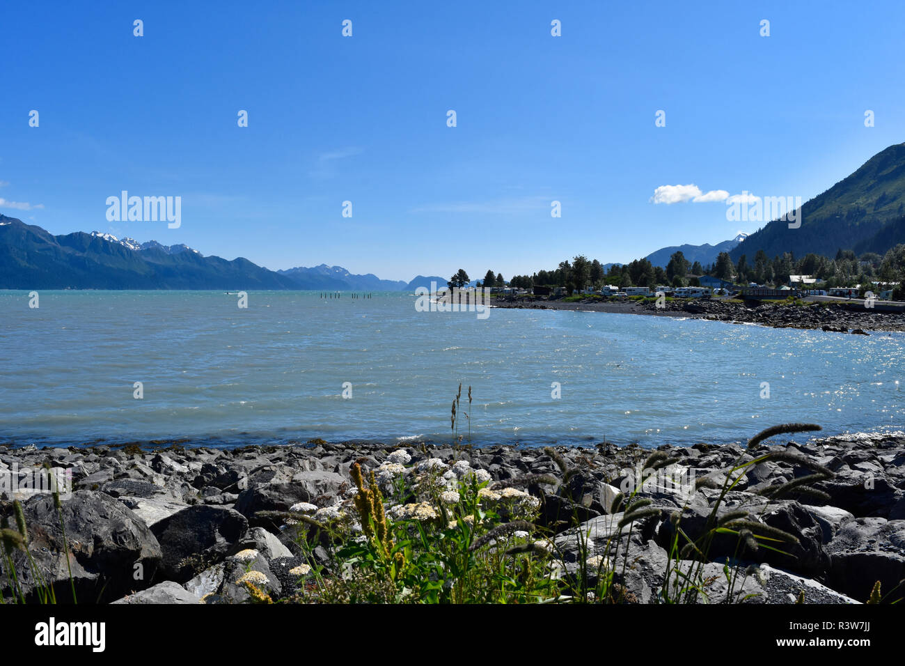USA, Alaska, Seward, boat harbor. RV's camping waterside Stock Photo ...