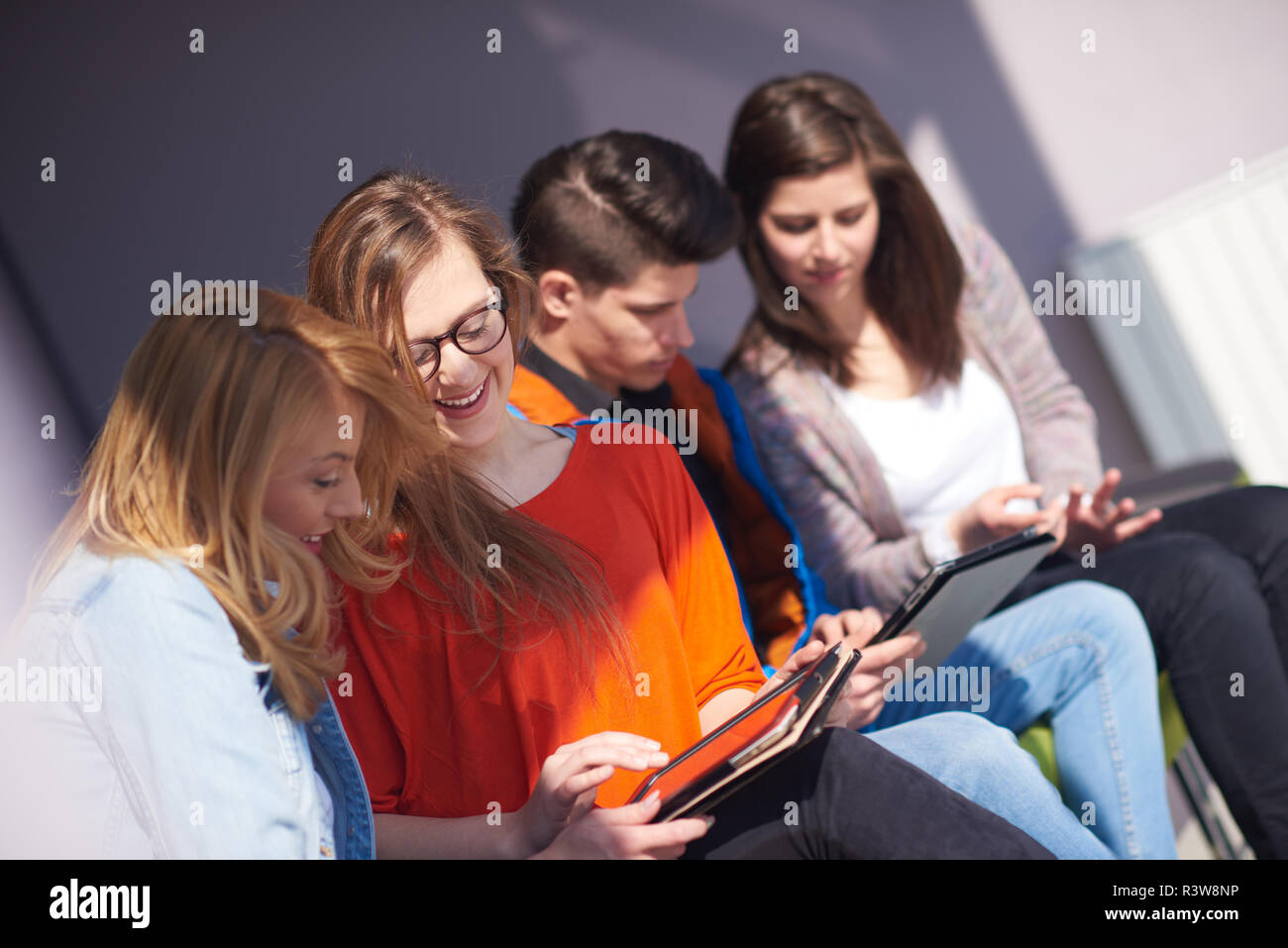 students group working on school project together Stock Photo - Alamy