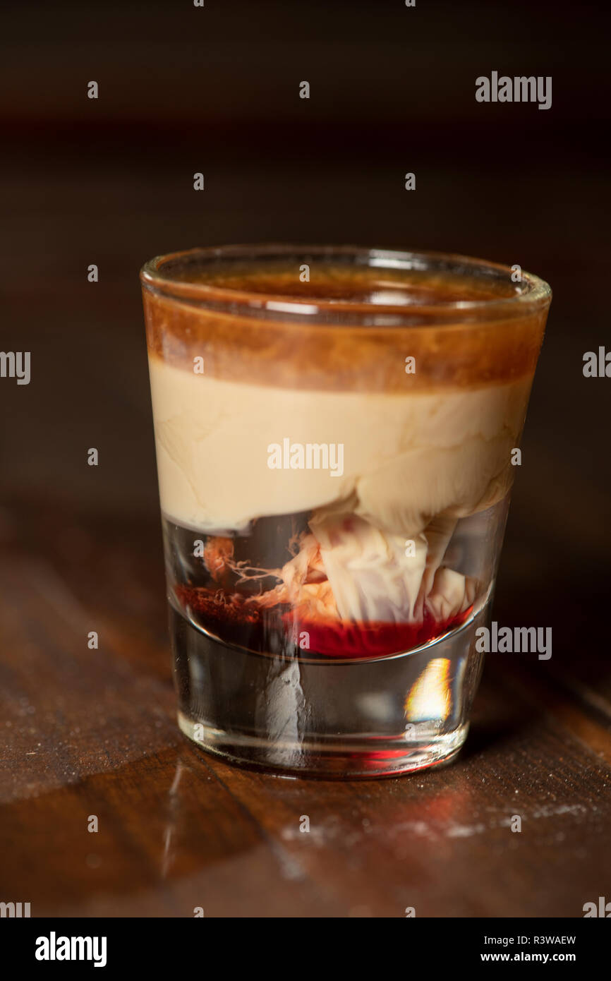Brain Hemorrhage shot cocktail with schnapps, baileys irish cream and ...