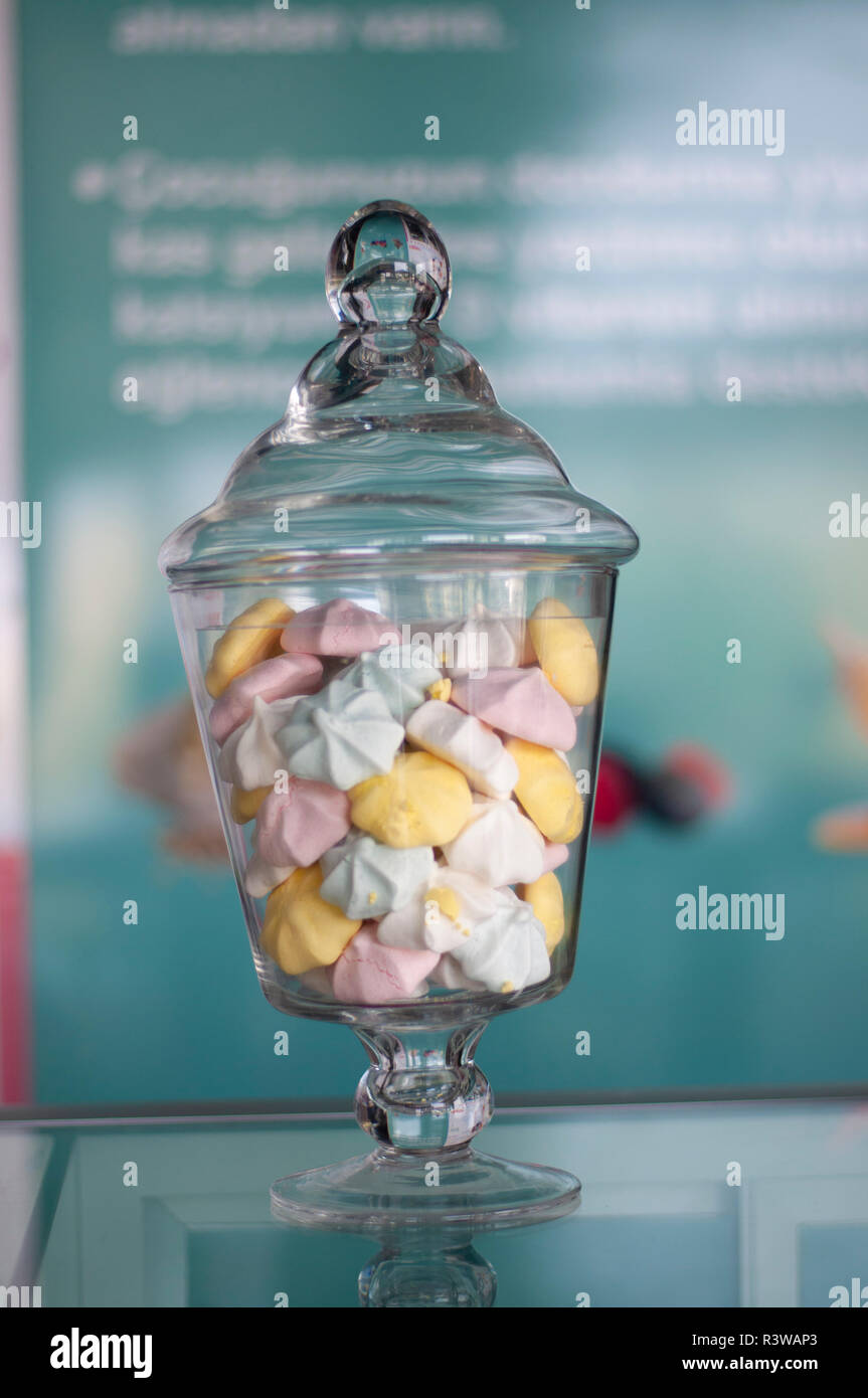 Colorful mix sweets in glass jar Stock Photo - Alamy