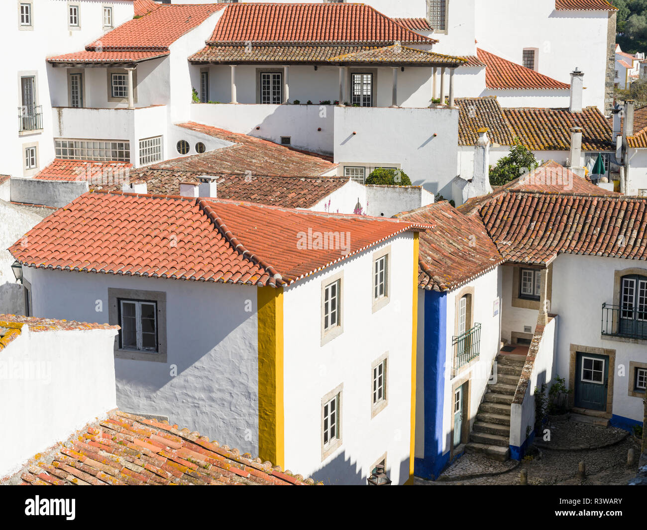 Historic medieval old town of Obidos, a tourist attraction north of ...