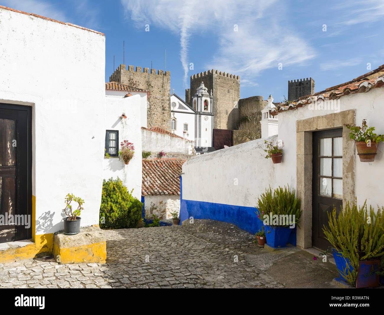 Historic medieval old town of Obidos, a tourist attraction north of ...