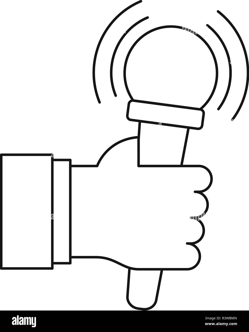 Microphone in hand icon. Outline microphone in hand vector icon for web ...