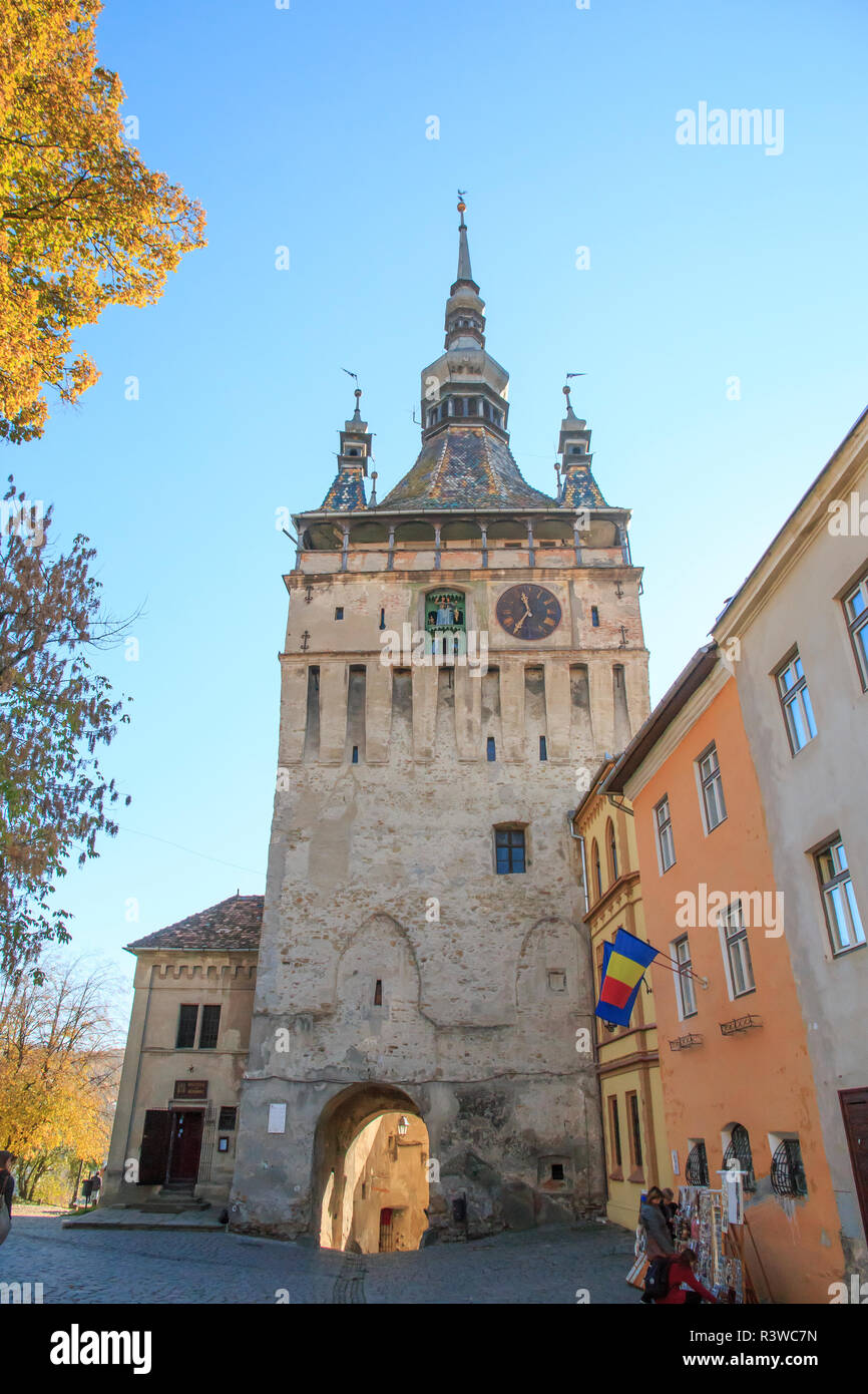 Romania, Mures County, Sighisoara, clock tower, symbol of the town ...