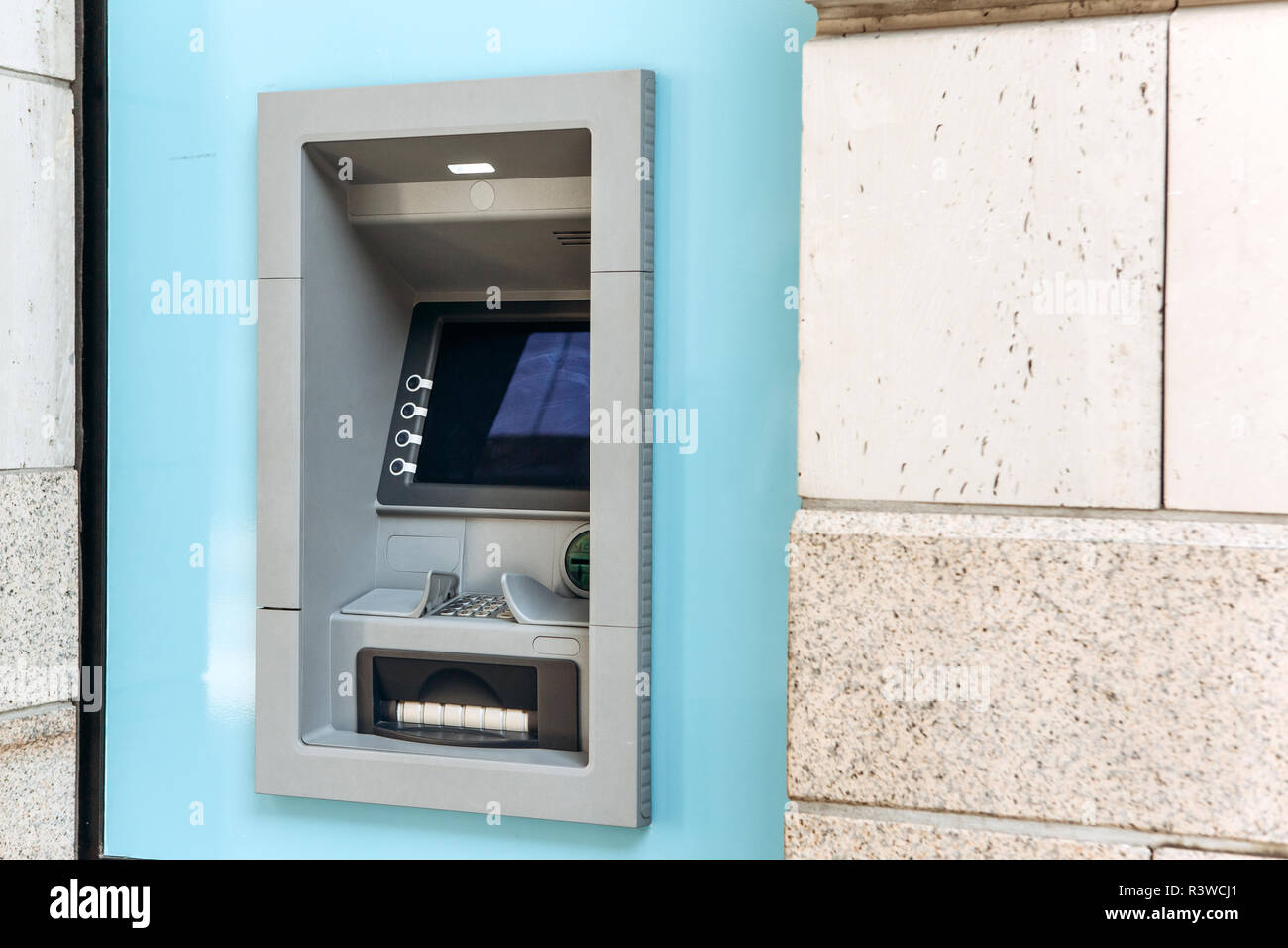 Modern street ATM machine for withdrawal of money and other financial ...