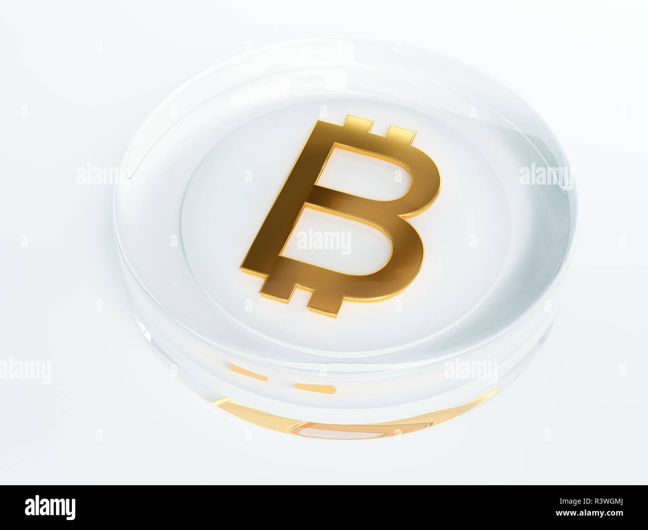 bitcoin cryptocurrency golden symbol covered with transparent glass or ...