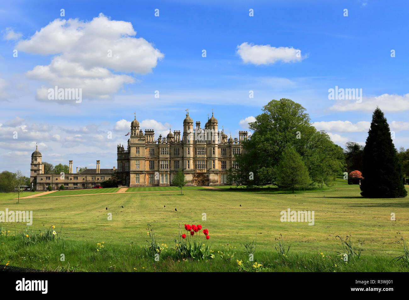 Spring colours, Burghley house, Elizabethan Stately Home on the border ...