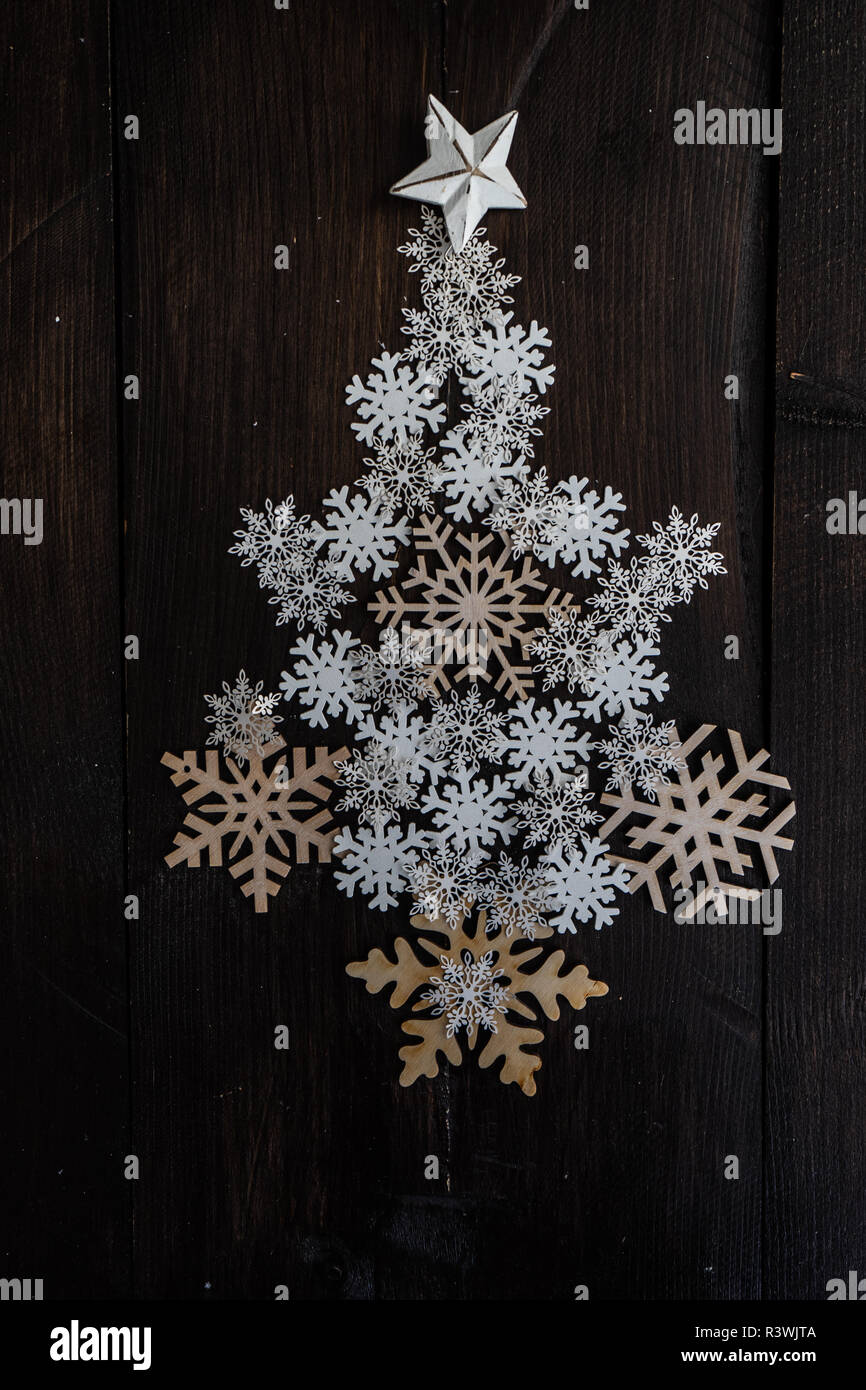 Christmas tree made with snow flakes as a holiday concept Stock Photo ...