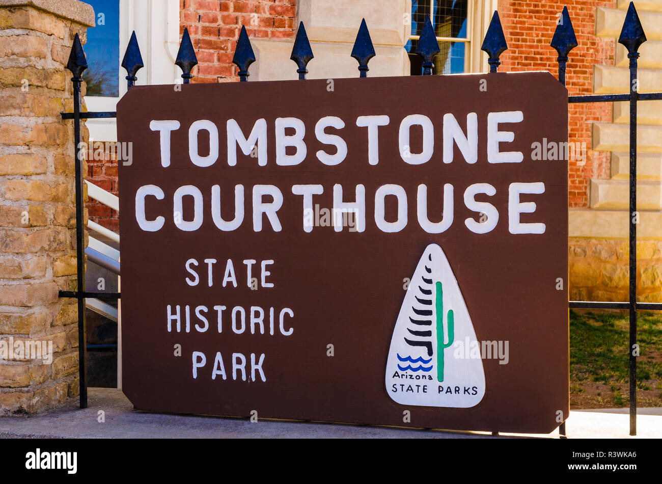 Tombstone Courthouse State Historic Park sign, Tombstone, Arizona, USA ...