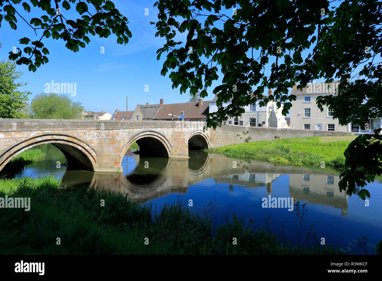 Spring, river Welland bridge, Deeping St James town, Lincolnshire ...