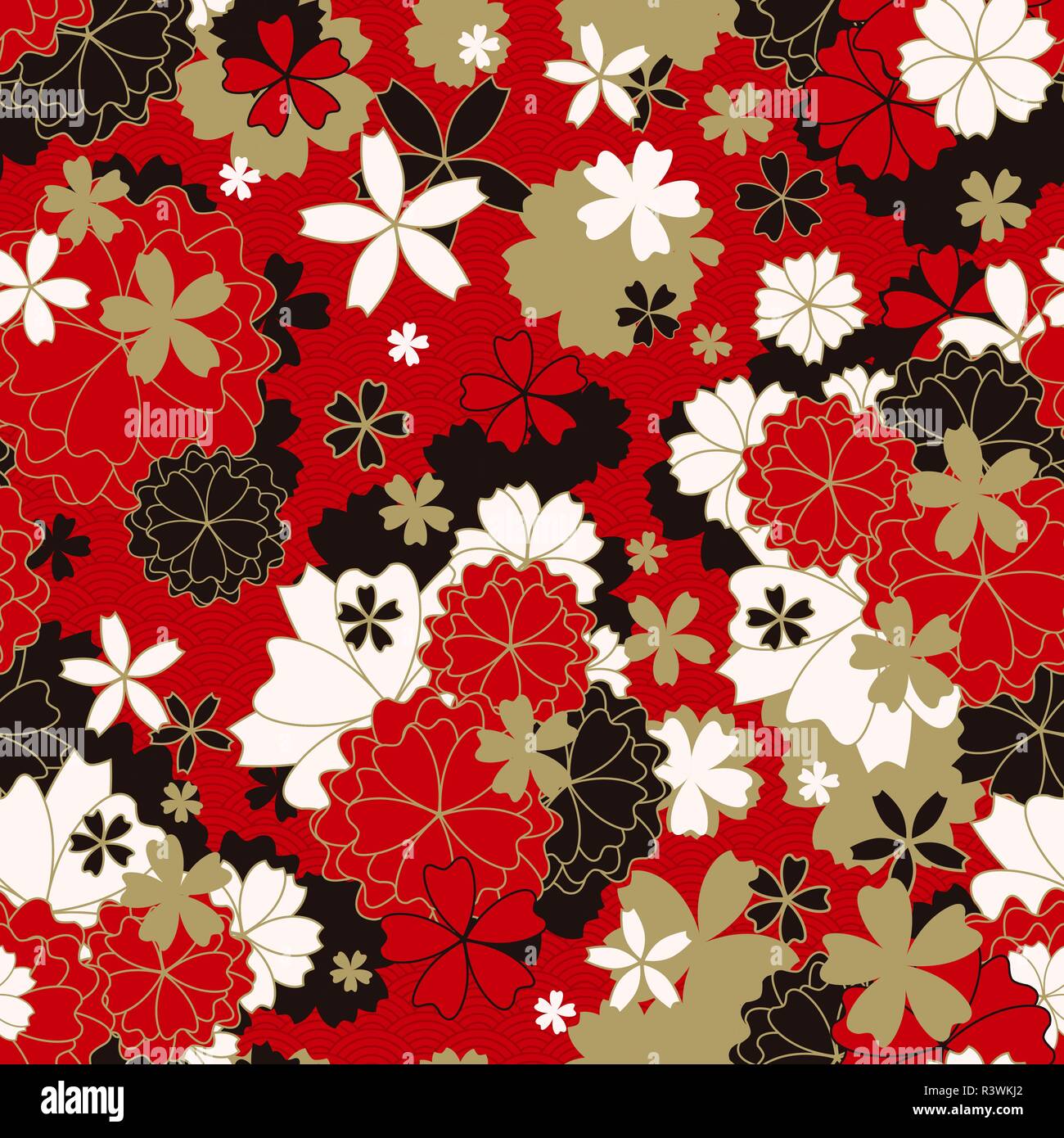 Japanese Flower Pattern Red