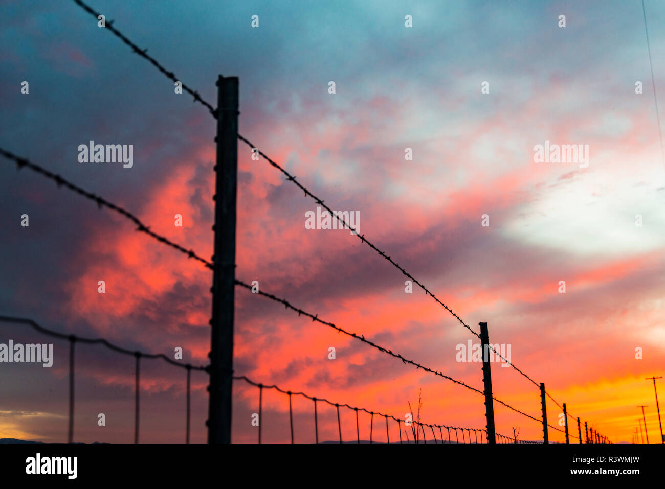 USA, California, Central Valley, Vernalis, off Route 132, sunset Stock ...