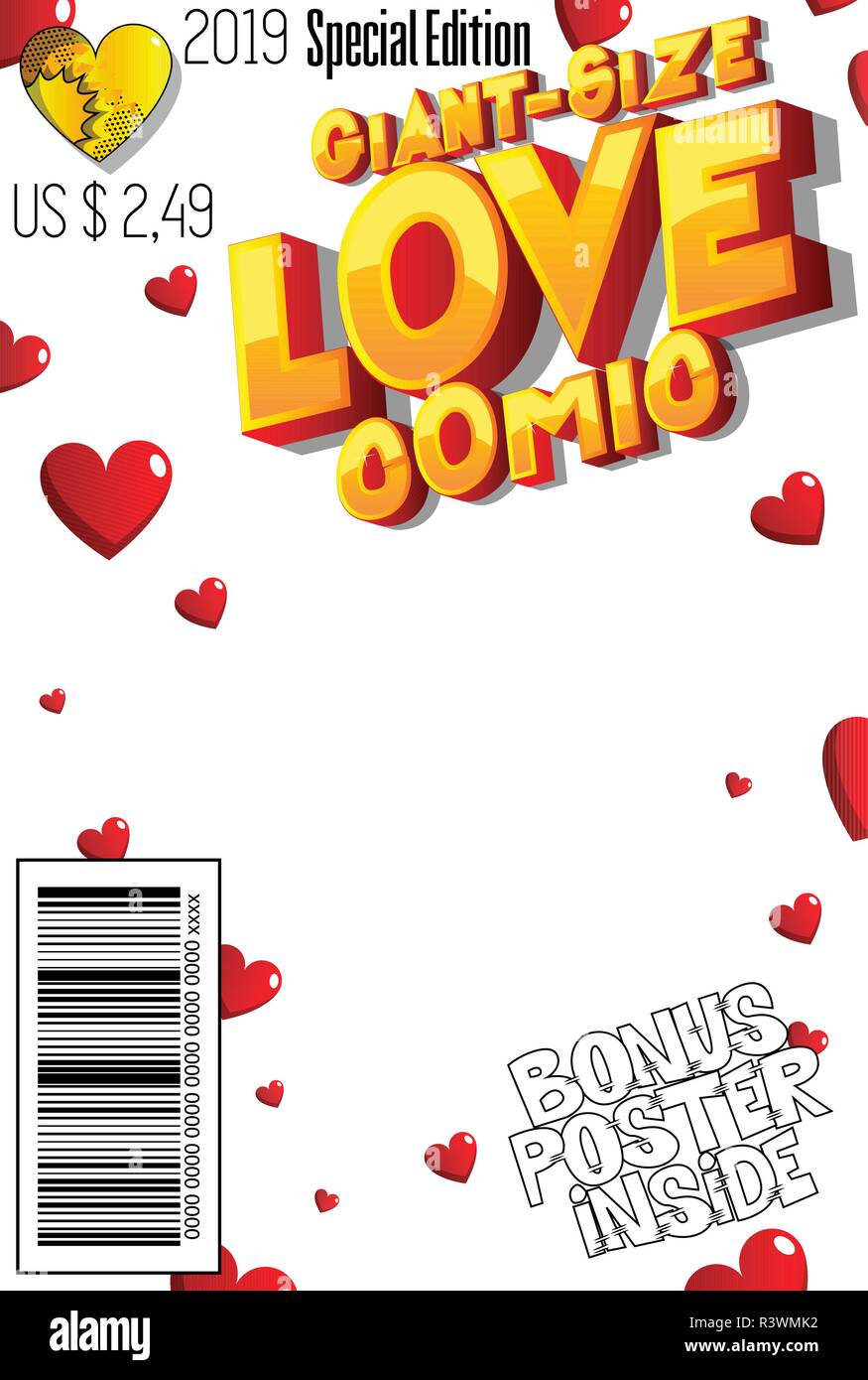 Editable Giant Size Love comic book cover with abstract background for ...