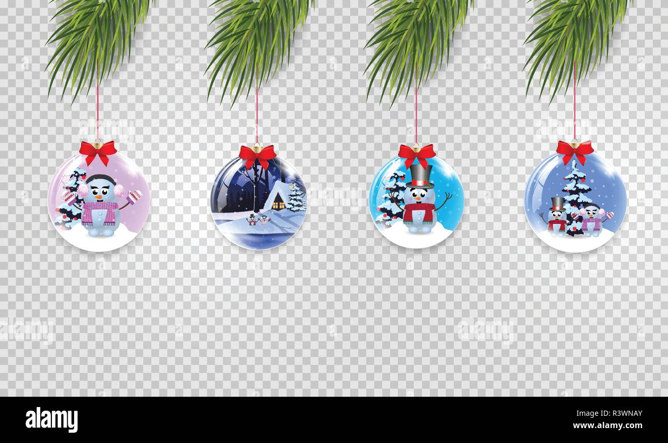 Vector set of Christmas tree branches with xmas and new year balls ...