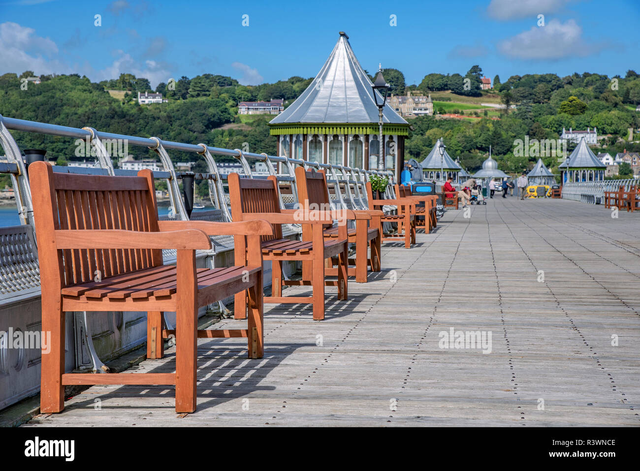 Benches along the famous Garth pier in Bangor, UK Stock Photo - Alamy