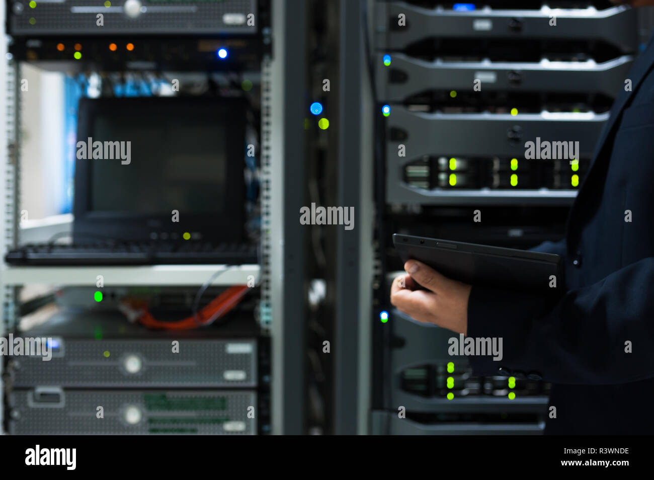 People fix server network in data room Stock Photo - Alamy