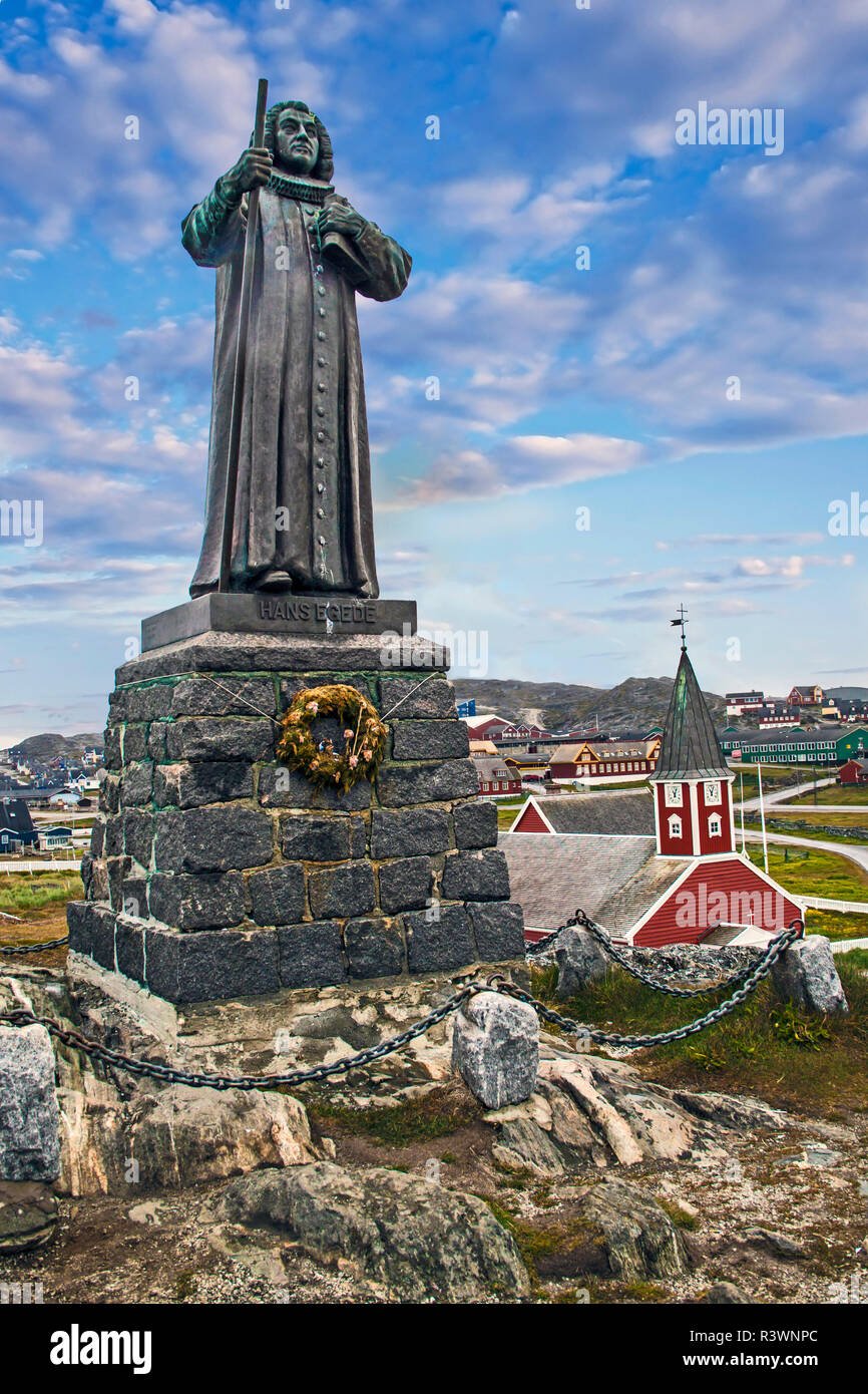 Greenland, Nuuk, Sermersooq. Statue of Hans Egede, the Apostle of ...