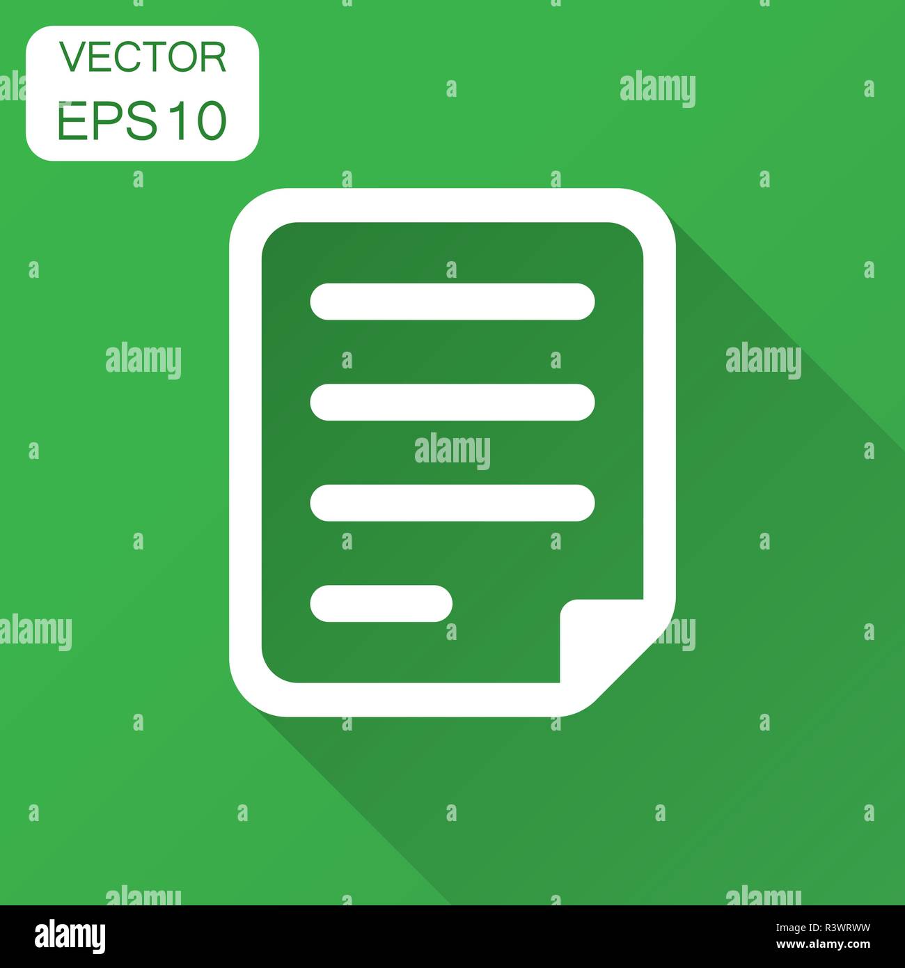 Document note icon in flat style. Paper sheet vector illustration with ...