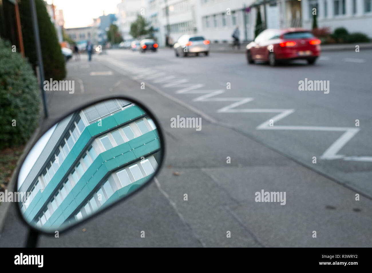 office building in the rearview mirror Stock Photo - Alamy
