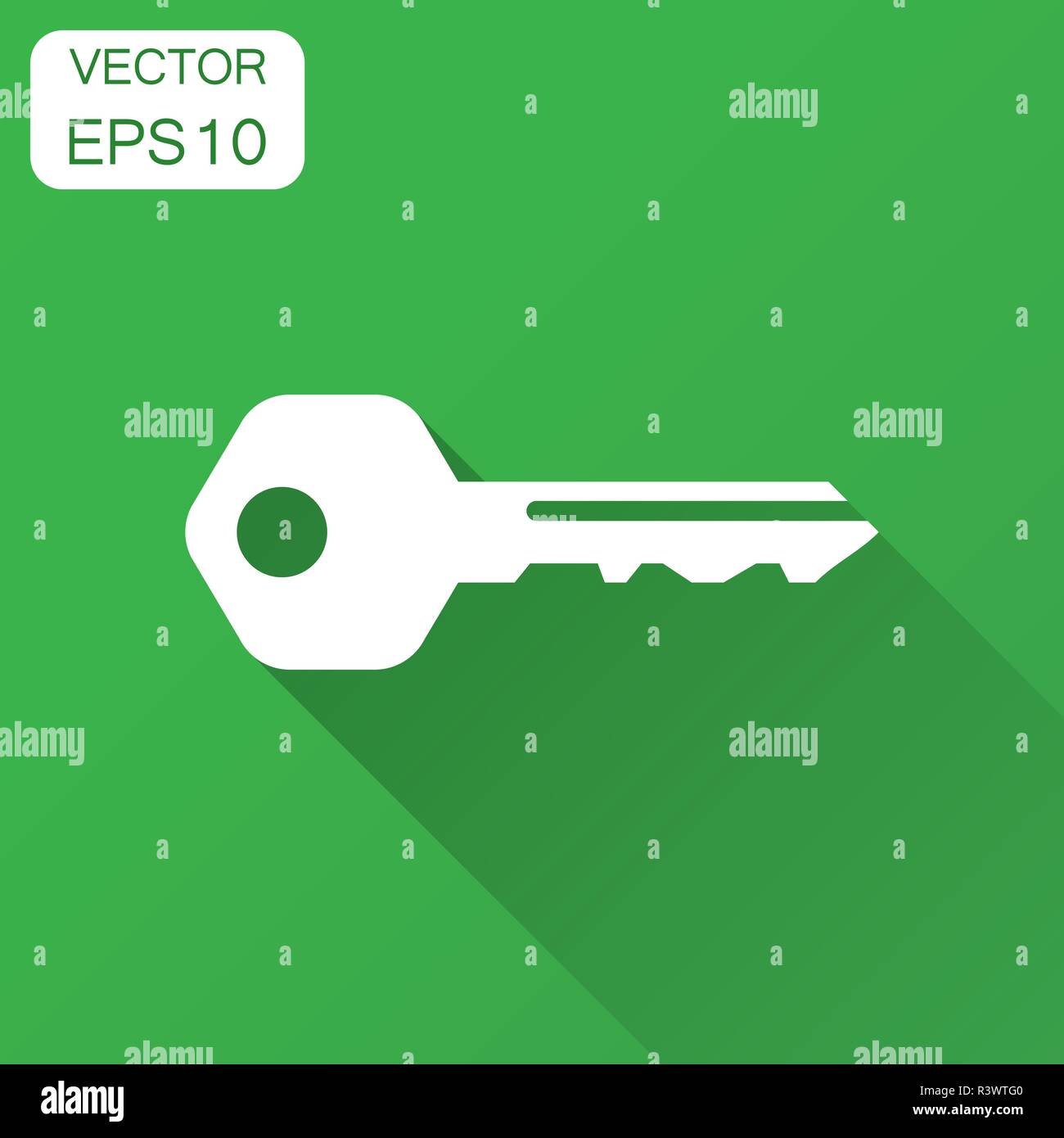 Key icon in flat style. Access login vector illustration with long ...