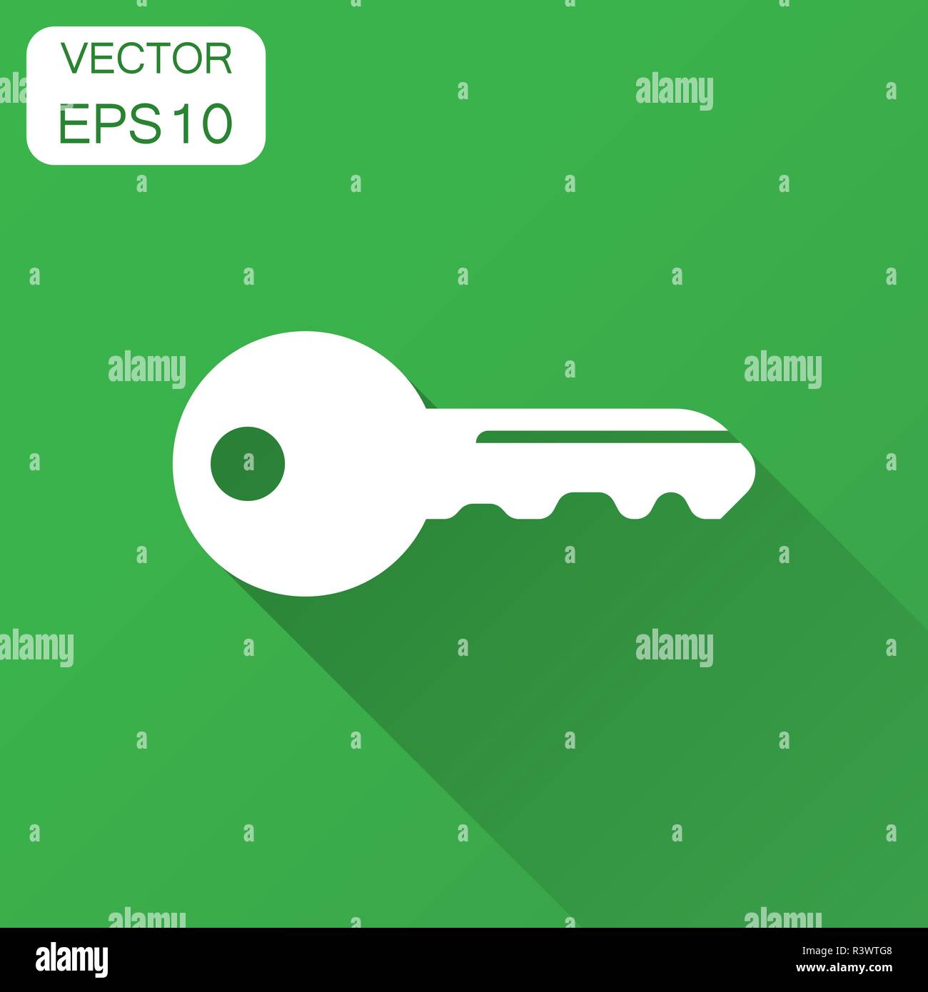 Key icon in flat style. Access login vector illustration with long ...