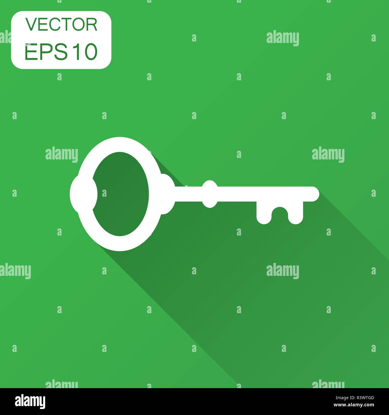 Key icon in flat style. Access login vector illustration with long ...